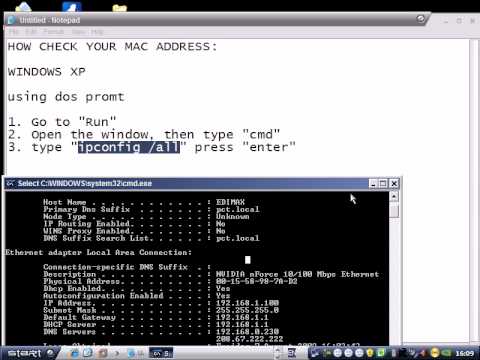 windows xp mac address - YouTube