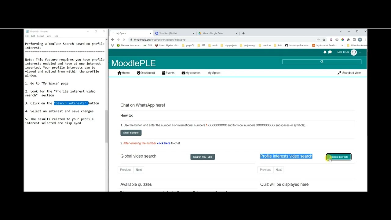 How to perform a Profile interest YouTube search in Moodle Personal ...