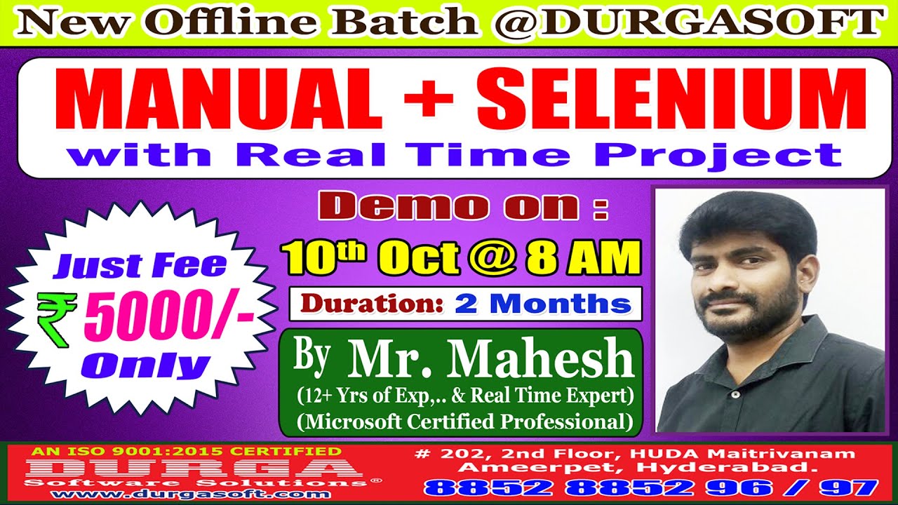 MANUAL + SELENIUM Offline Training @ DURGASOFT - YouTube