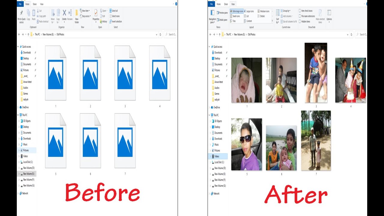 How to make visible thumbnails instead of icons for photos, videos etc ...