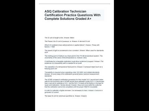 ASQ Calibration Technician Certification Practice Questions With Complete Solutions Graded A+