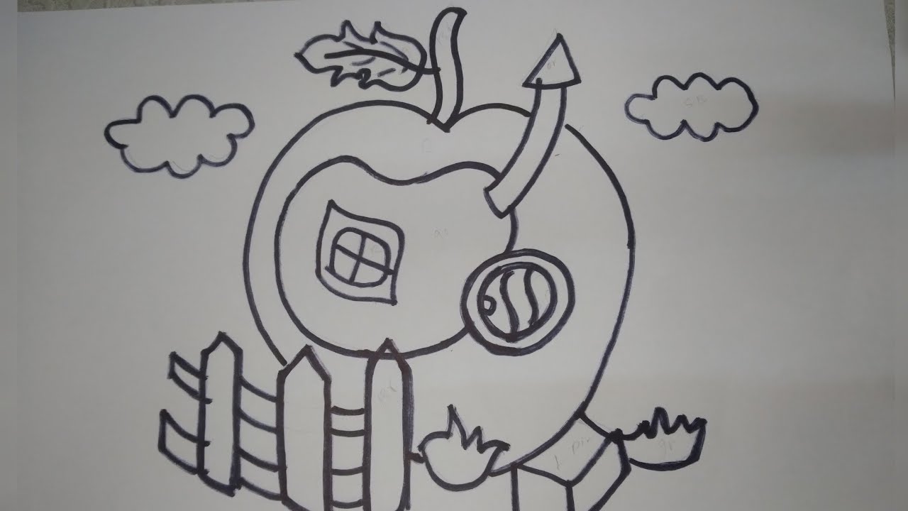 How to draw Apple house and colouring/Easy draw for kids - YouTube