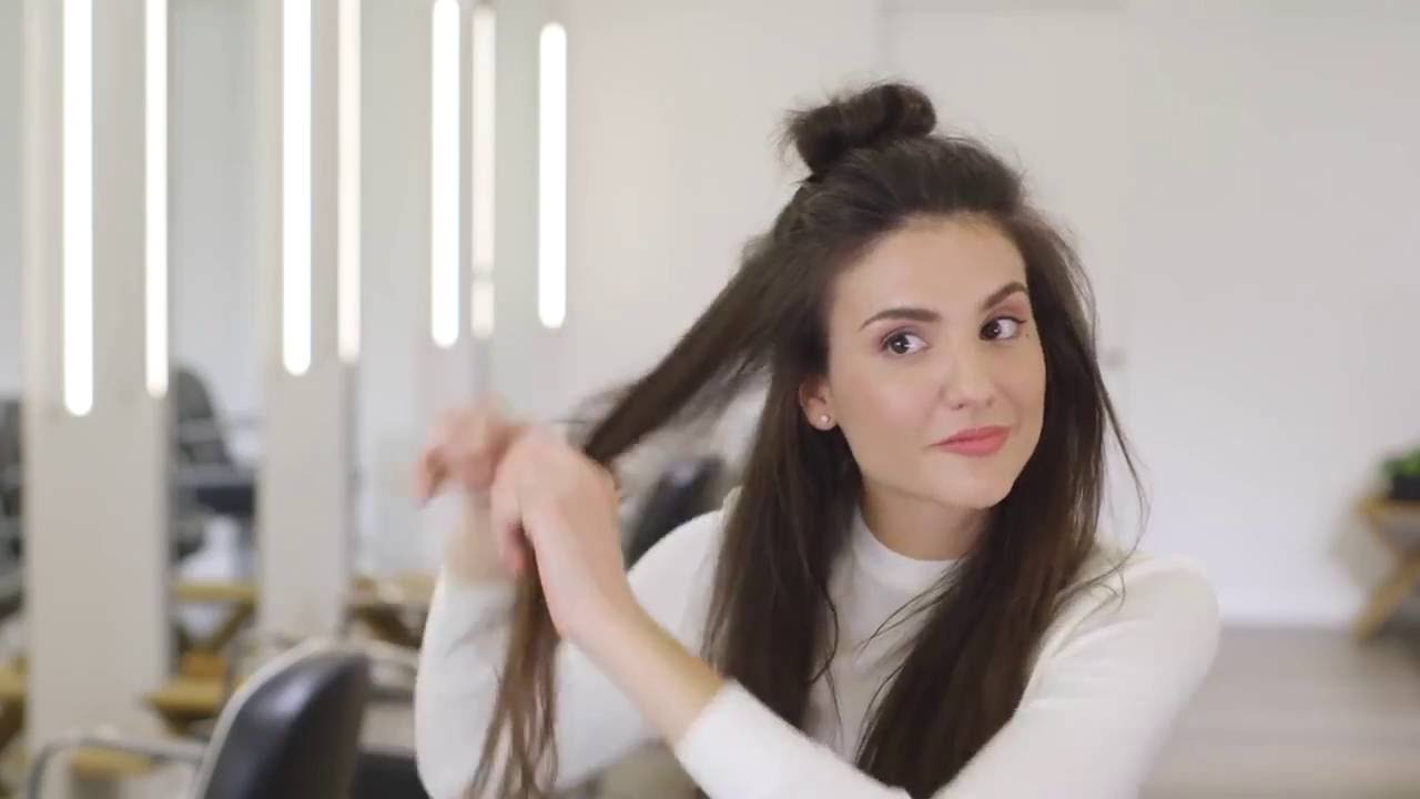 Aveda How To - Model Off Duty Half Bun “Hun” Hairstyle for Summer - YouTube