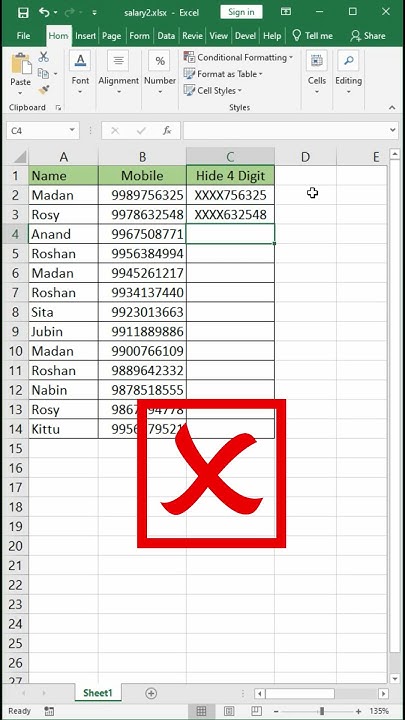 Hide 4 Digit in Mobile Number in Excel | Excel Tricks to Hide 4 Digit in Mobile Number # ...