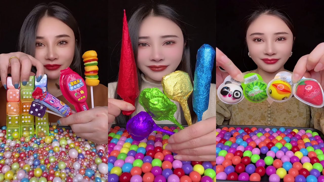 ASMR Candy 🍬 Princess Toys 👑 Funny Glasses 🤓 Fruit Jelly 🍇 Strawberry ...