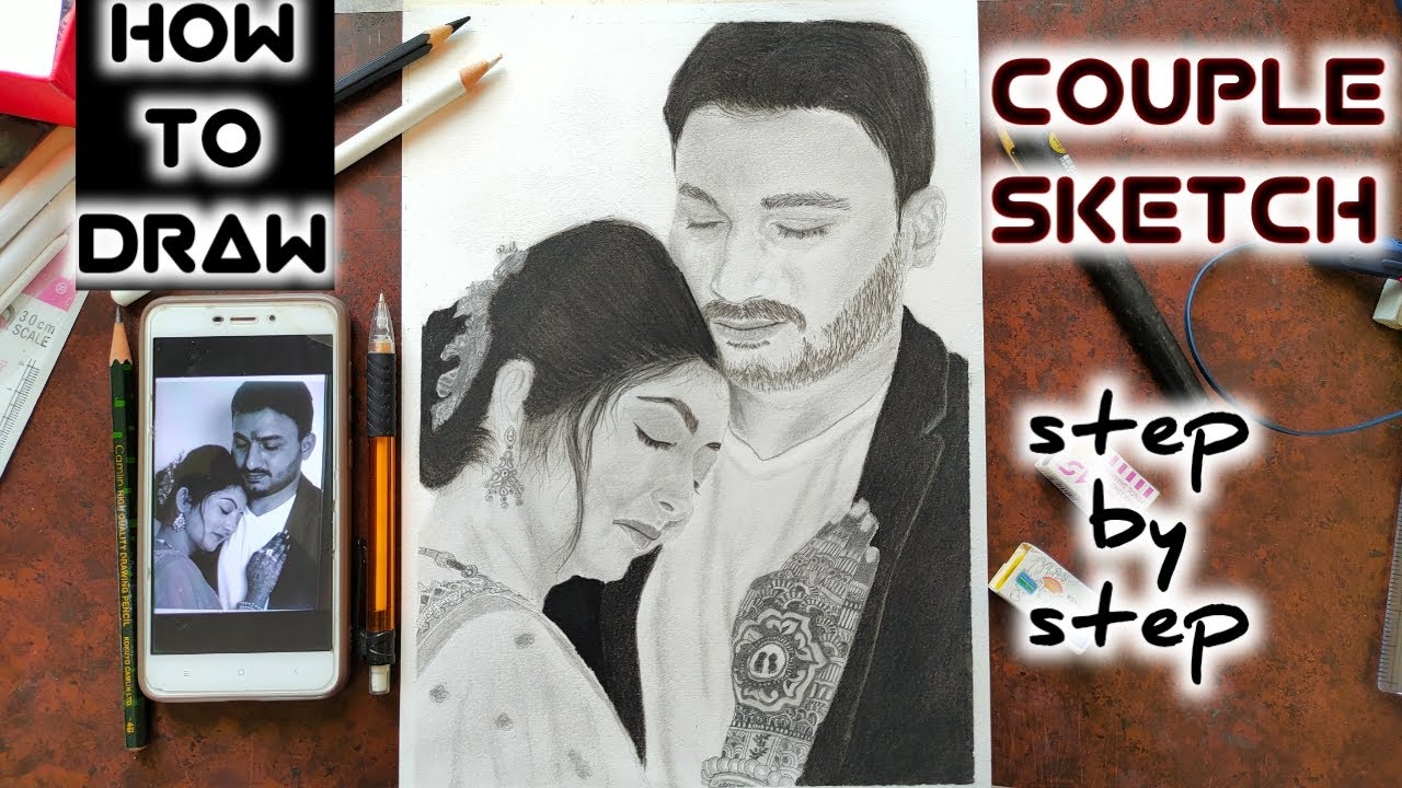 how to draw couple sketch || easy step by step || couple sketch - YouTube