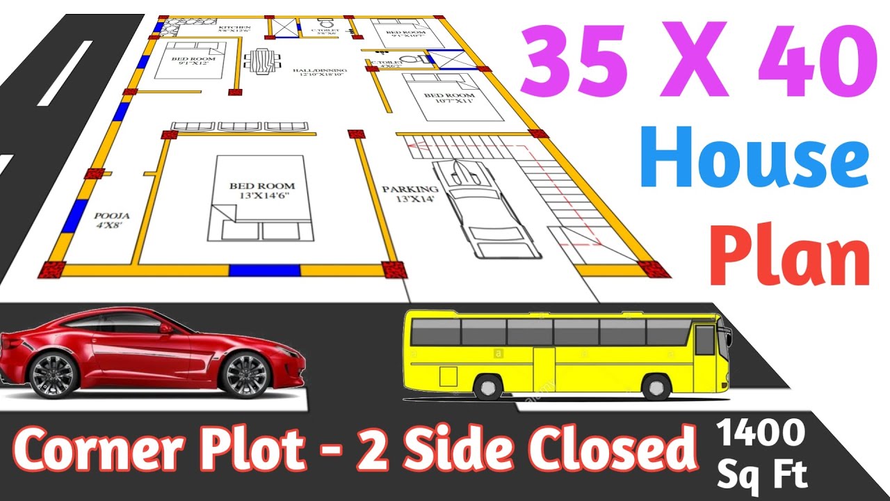 35 X 40 House Plan || { 4 BHK } || 35 X 40 House Design || 35 X 40 Ghar ...