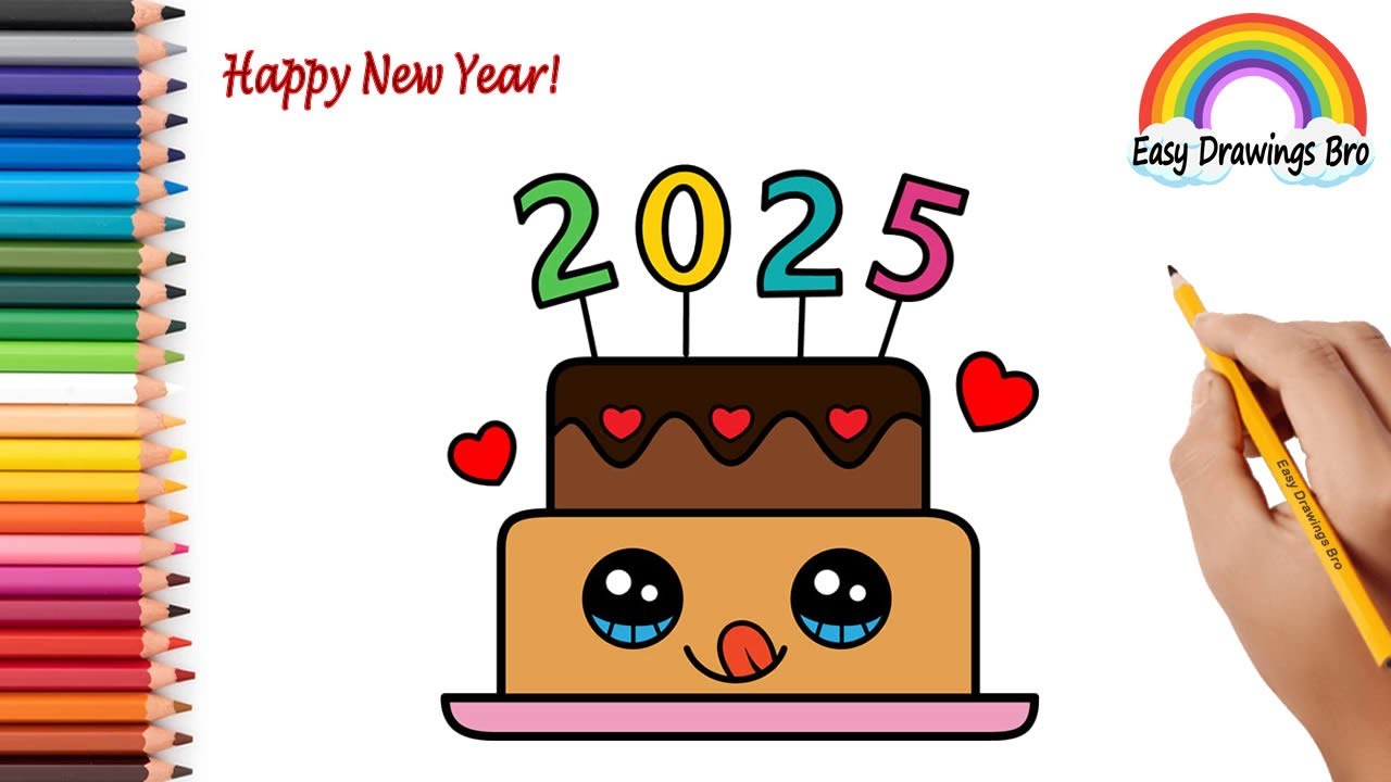 How to draw a chocolate cake for New Year | Simple cake drawing | Happy ...