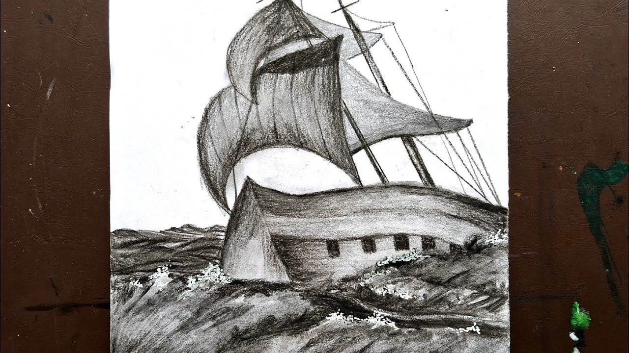 How to draw sailboat || How to draw sea wave - YouTube