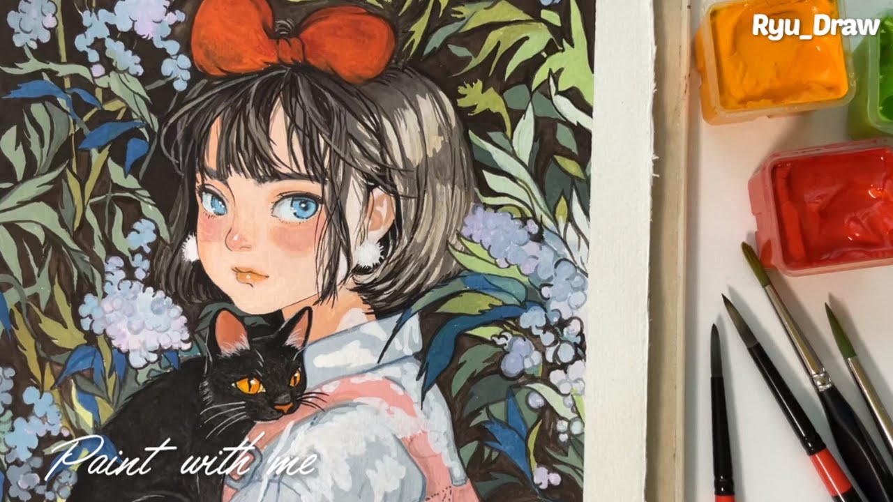 Anime Painting With jelly gouache(ft. Kiki‘s Delivery Service Drawing ...