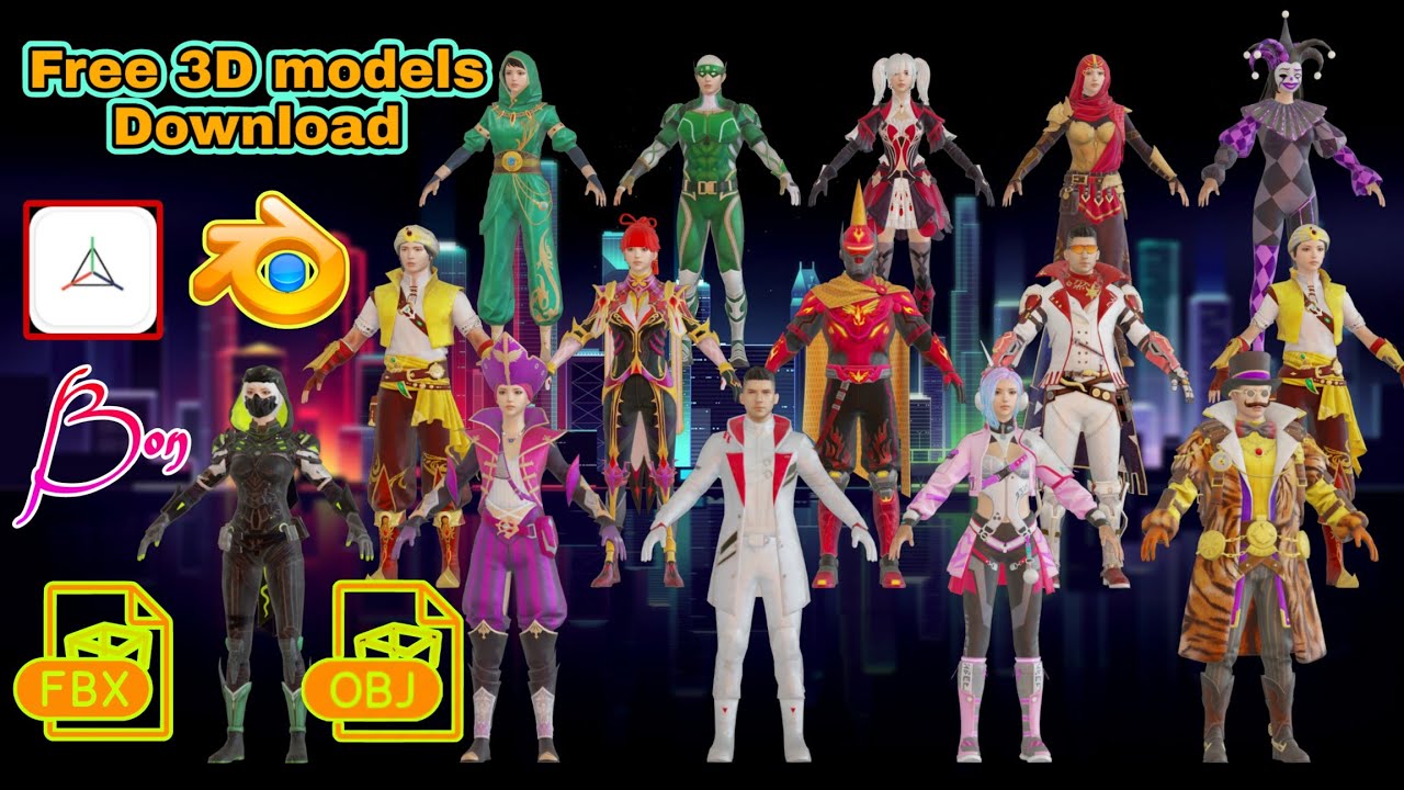 Characters 3d model pack pubg mobile prisma3d Blender bon fbx obj free ...