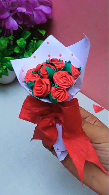 Cute roses bouquet💐 #youtubeshorts #diy #trending #craft #art # ...