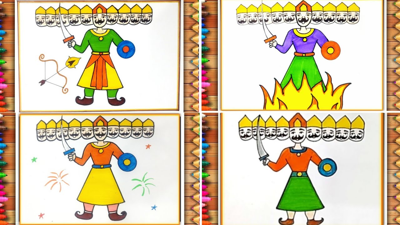 How to draw Ravan step by step / Easy Ravan Drawing / Dussehra Drawing ...
