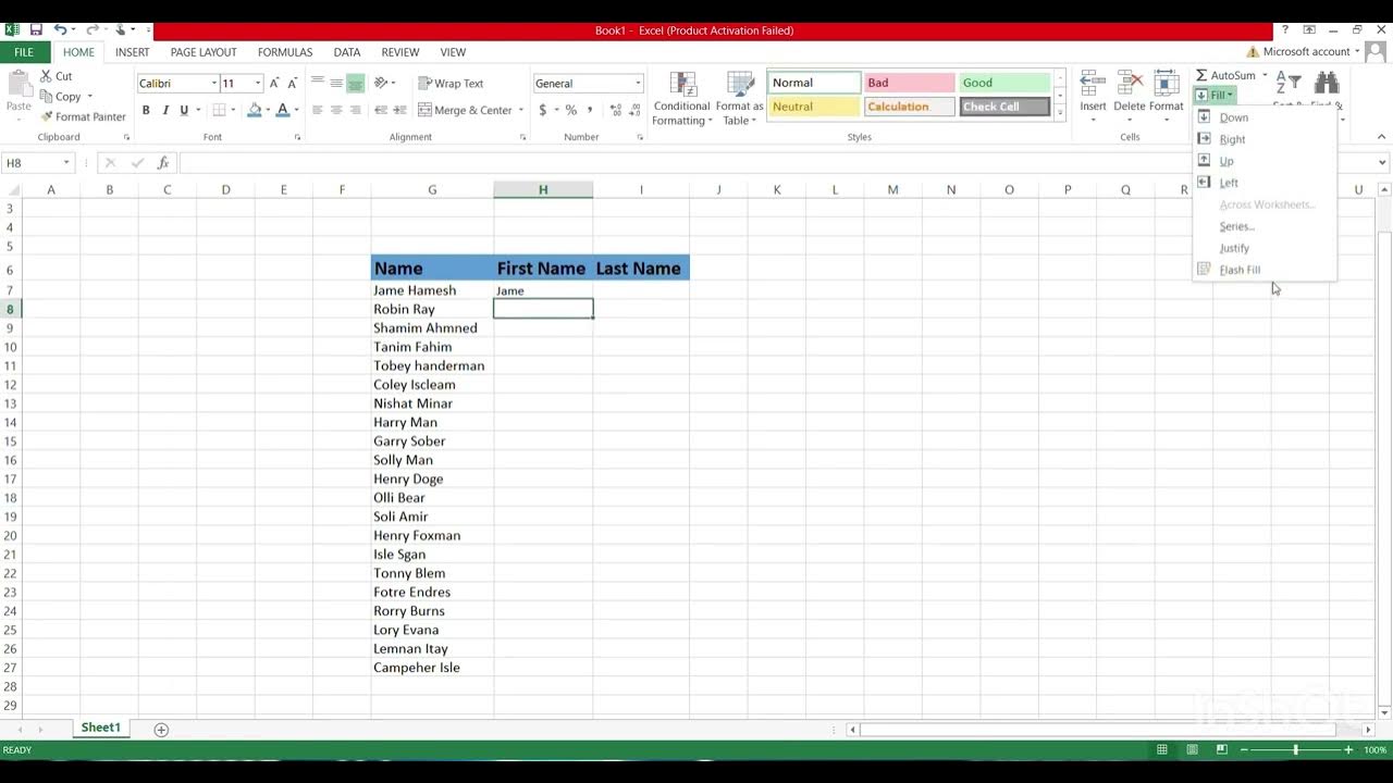 Basic Excel Learning. How to Separate First Name and Last Name using Flash Fill. - YouTube