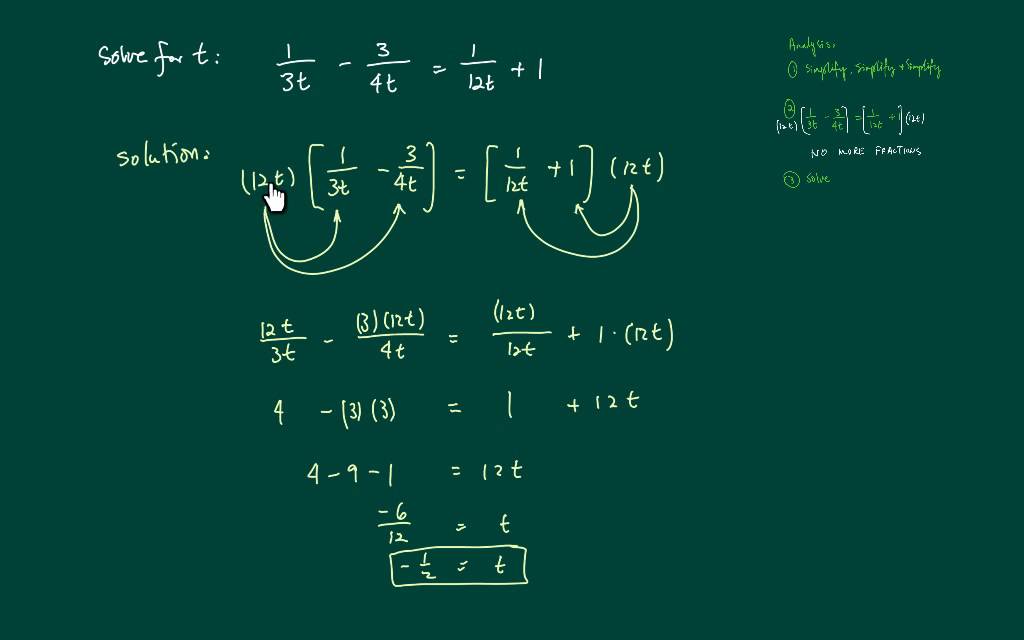  How To Solve For Variable T 1 3t 3 4t 1 12t 1 YouTube