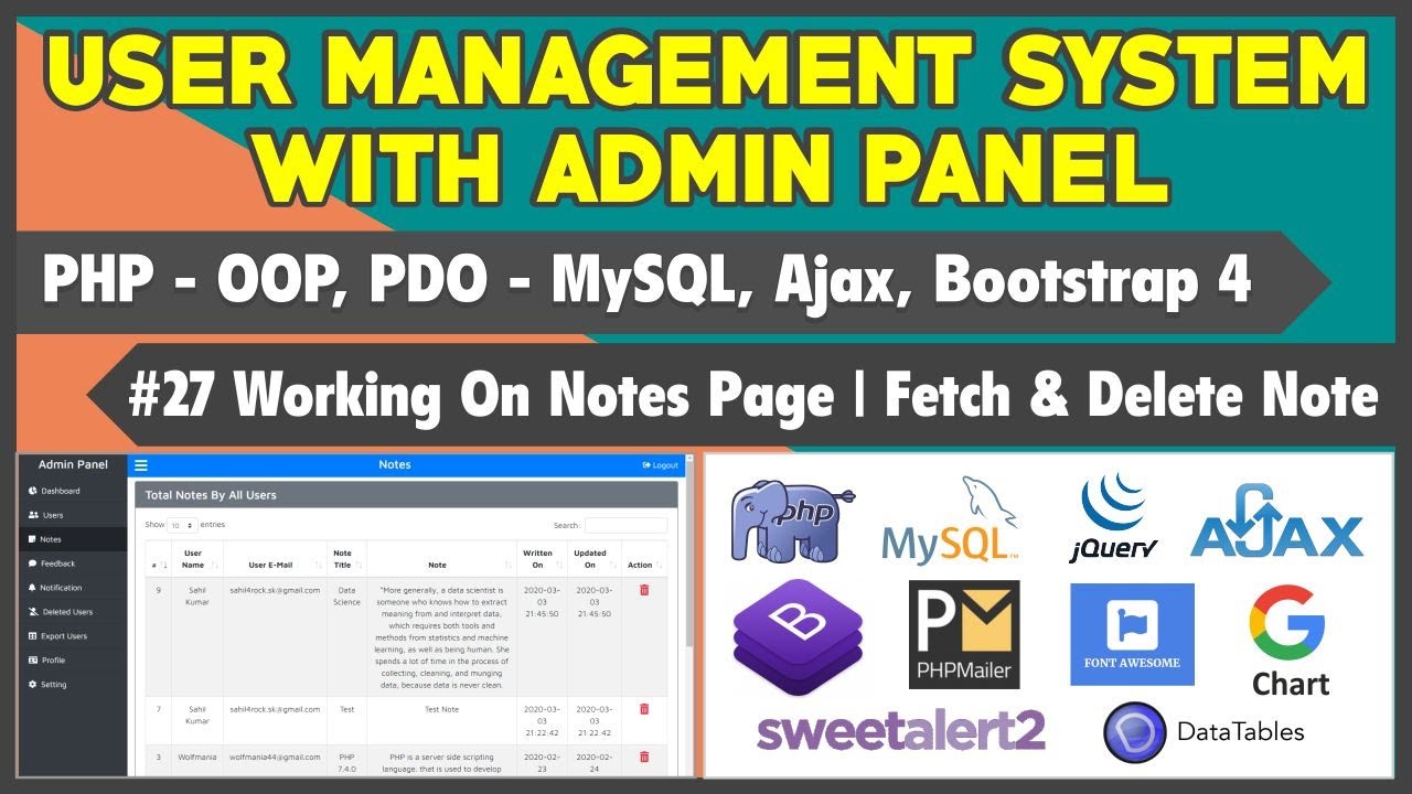 #27 User Management System With Admin Panel | Working On Admin Notes ...