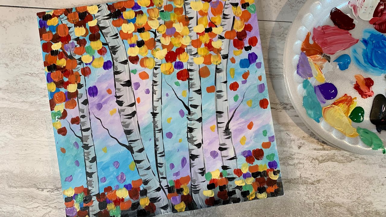 How to Paint Easy Birch Tree for Beginners/ Simple Acrylic Painting ...