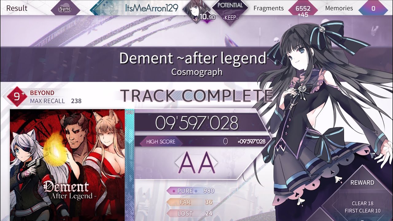 Arcaea | Dement ~after legend~ (Beyond 9+ First Try) - YouTube