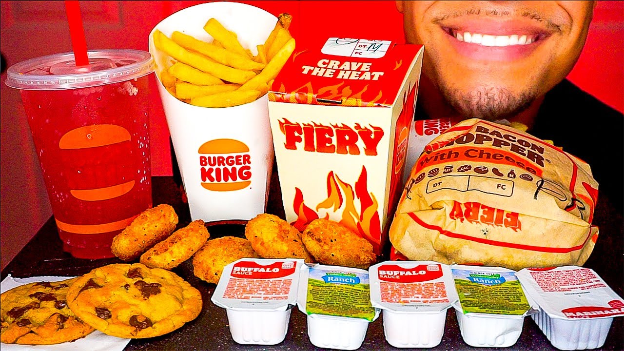 ASMR Burger King Fiery Menu Chicken Nuggets Fries Fiery Strawberry ...