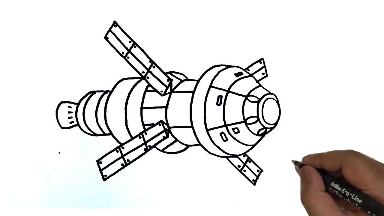 How to Draw a Space Satellite. Space Satellite Line Drawing. - YouTube