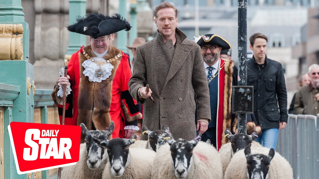 Damian Lewis herds sheep across Southwark Bridge - YouTube