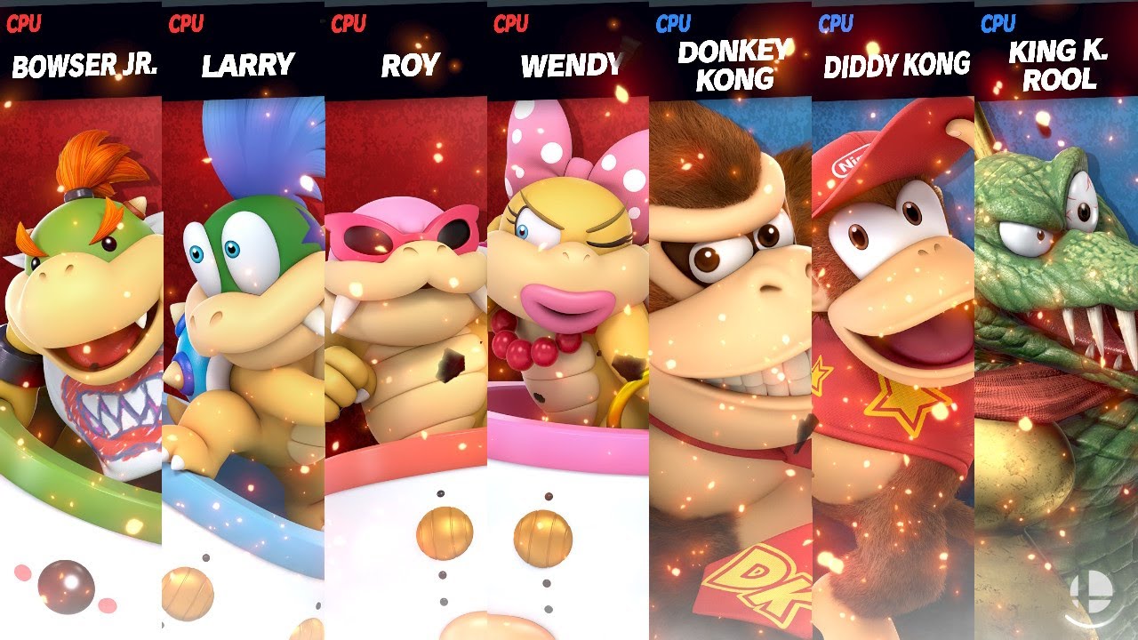 Bowser Jr & Larry & Roy & Wendy vs Donkey Kong & Diddy Kong & King K ...