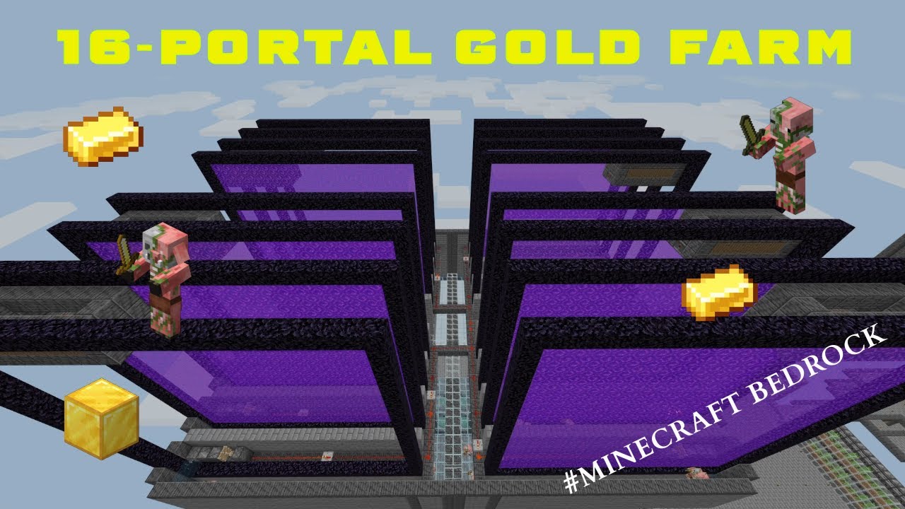 Minecraft Bedrock 16 Portal Gold Farm - YouTube