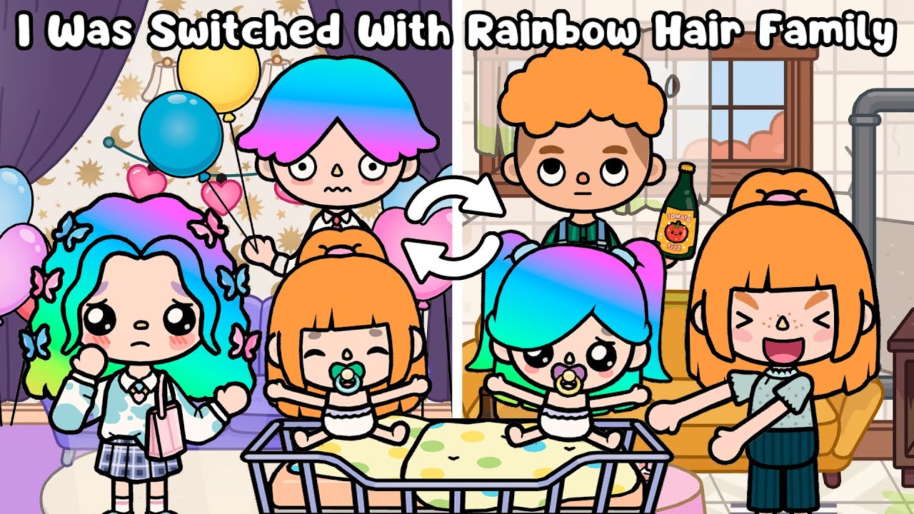 🌈I Was Switched With Rainbow Hair Family 🌈| Sad story | Toca Boca ...