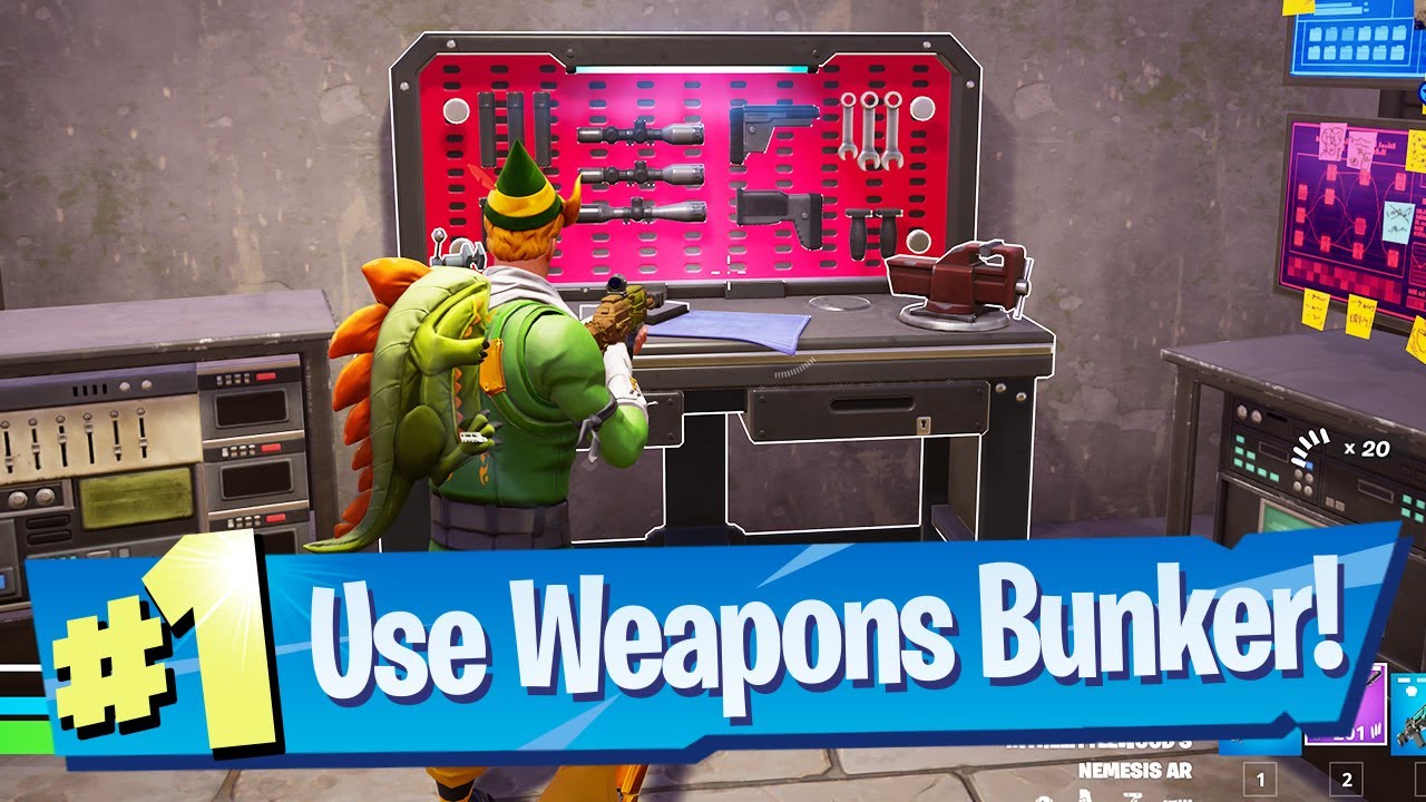 Use a Mod Bench inside a Weapons Bunker Location - Fortnite - YouTube