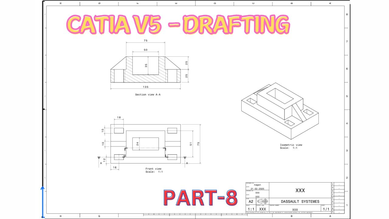 CATIA V5 Drafting Tutorials Part-8 | Part Design with Drafting - YouTube