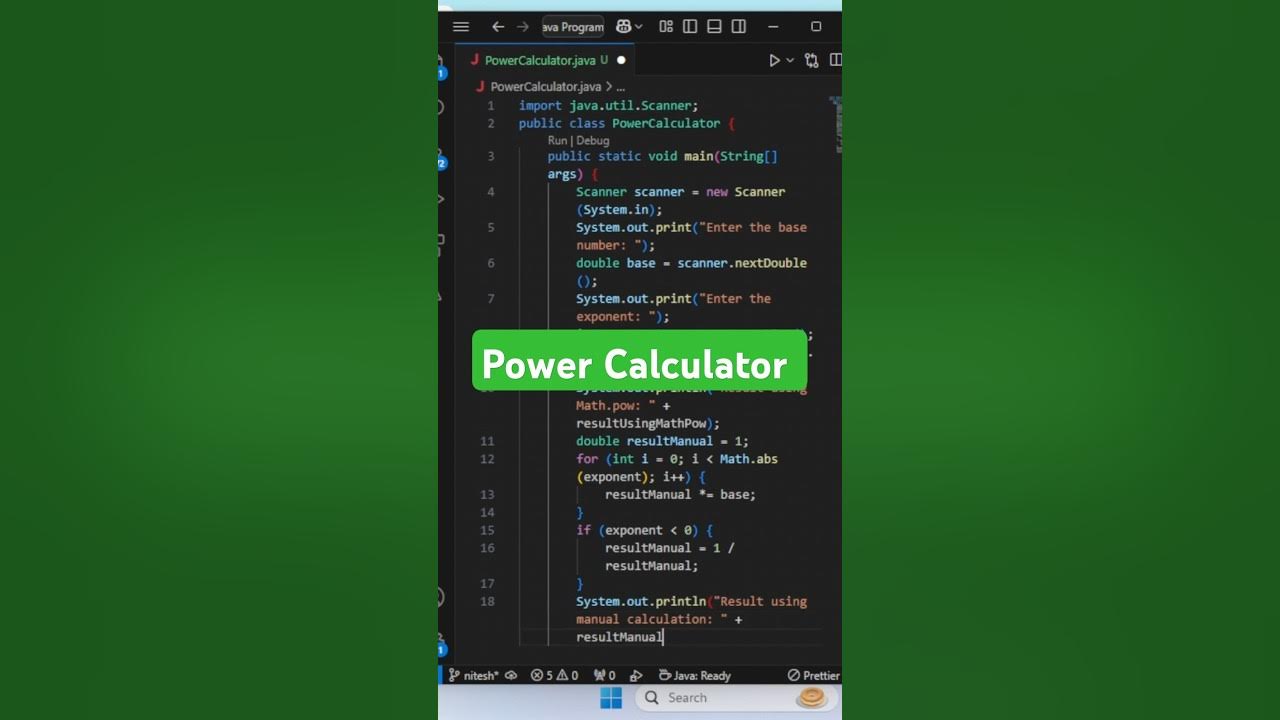 How to Calculate Power of a Number in Java | I Love Programming #coding #shorts #java # ...