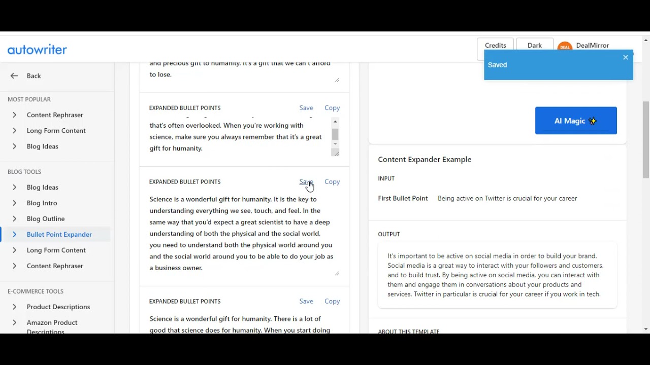 Bullet Point Expander in autowriter - YouTube