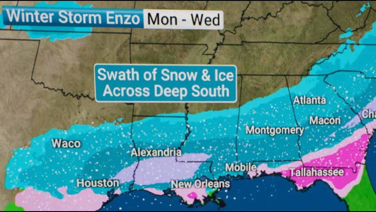 Historic Winter Storm Enzo A Rare Snow, Ice Threat As Far South As Gulf ...