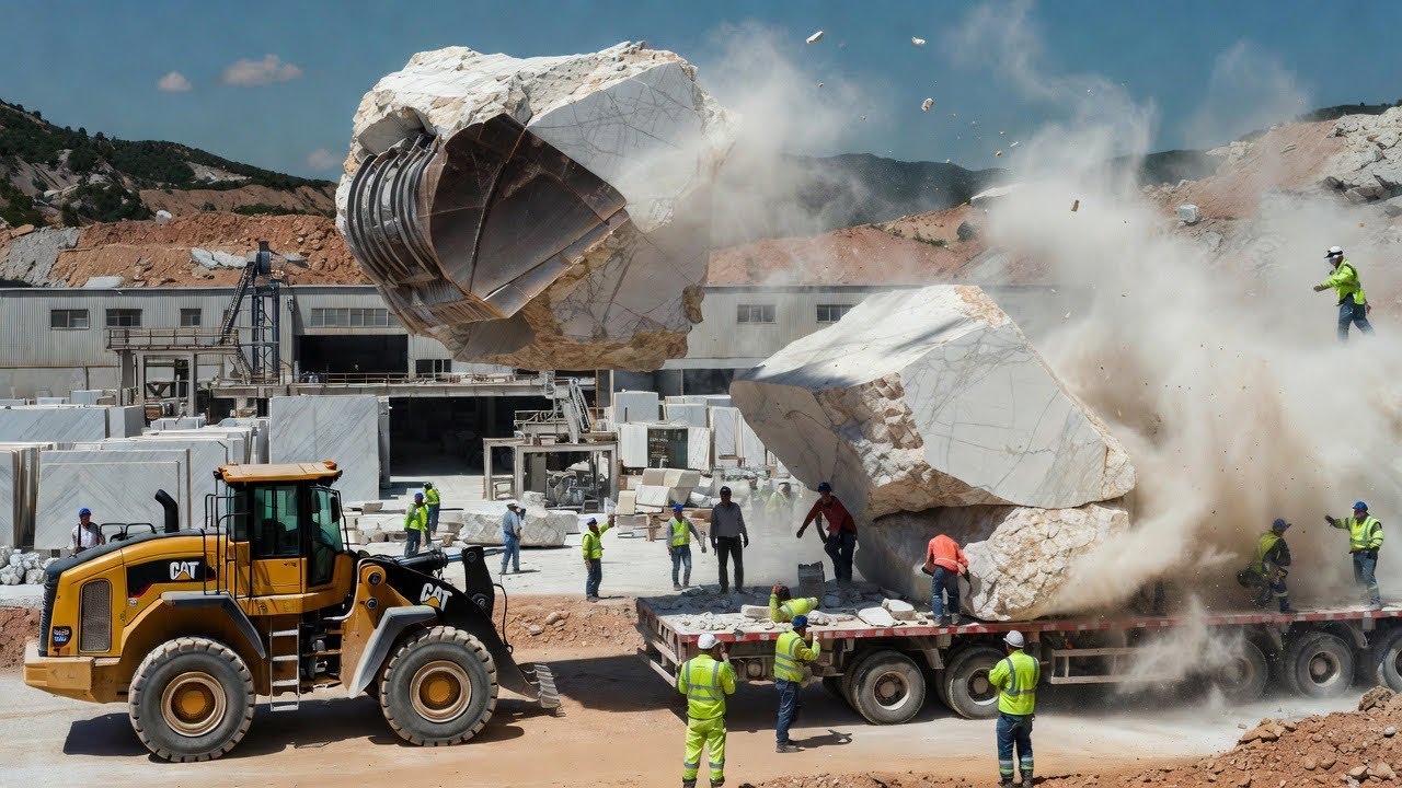Incredible Marble Quarry Process | Giant Wheel Loaders Lifting Huge ...