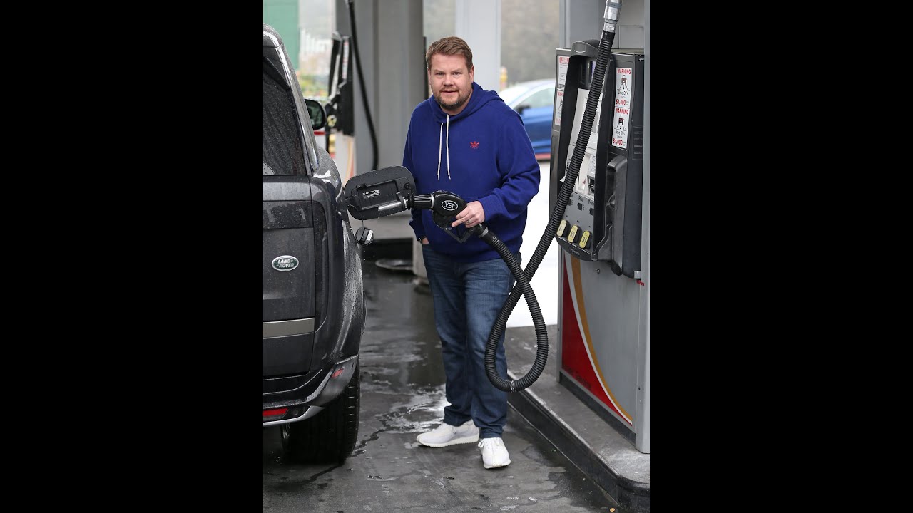 EXCLUSIVE _james corden at gas sation taking pictures with fans - YouTube