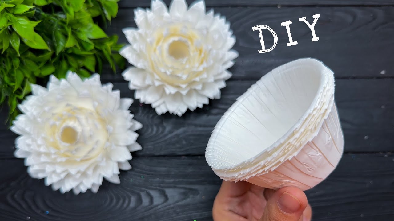 Amazing Idea with Baking Cups Paper Craft Paper Flowers DIY - YouTube