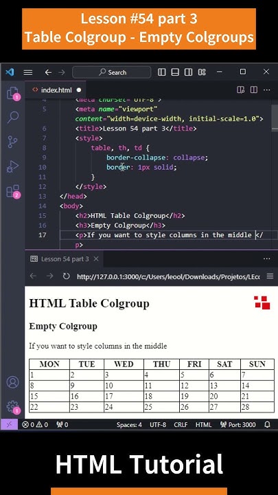 HTML Tutorial - Lesson 54: HTML Table Colgroup - Empty Colgroups Part 3 #shorts #html #css - YouTube