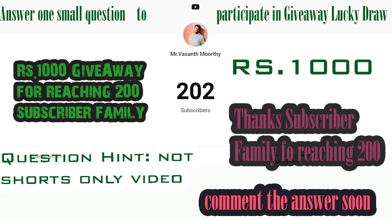 Rs.1000 Give Away Question| Comment the correct Answer| chance to win ...
