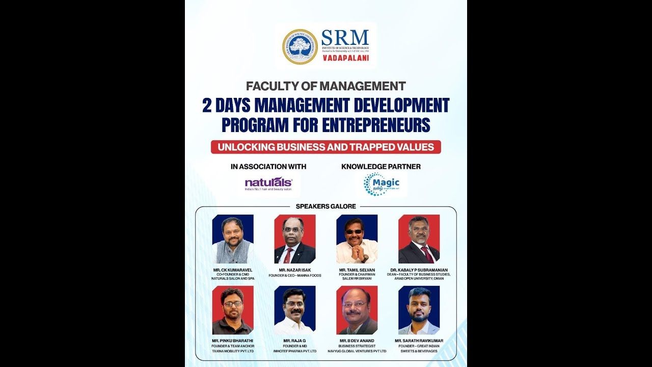2 DAYS MANAGEMENT DEVELOPMENT PROGRAM FOR ENTREPRENEURS - SRM VDP - YouTube