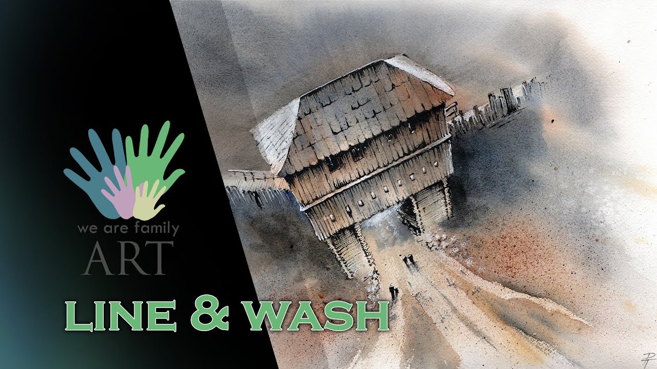 Line and Wash Watercolor Speedpaint Tutorial, Medieval settlement - YouTube