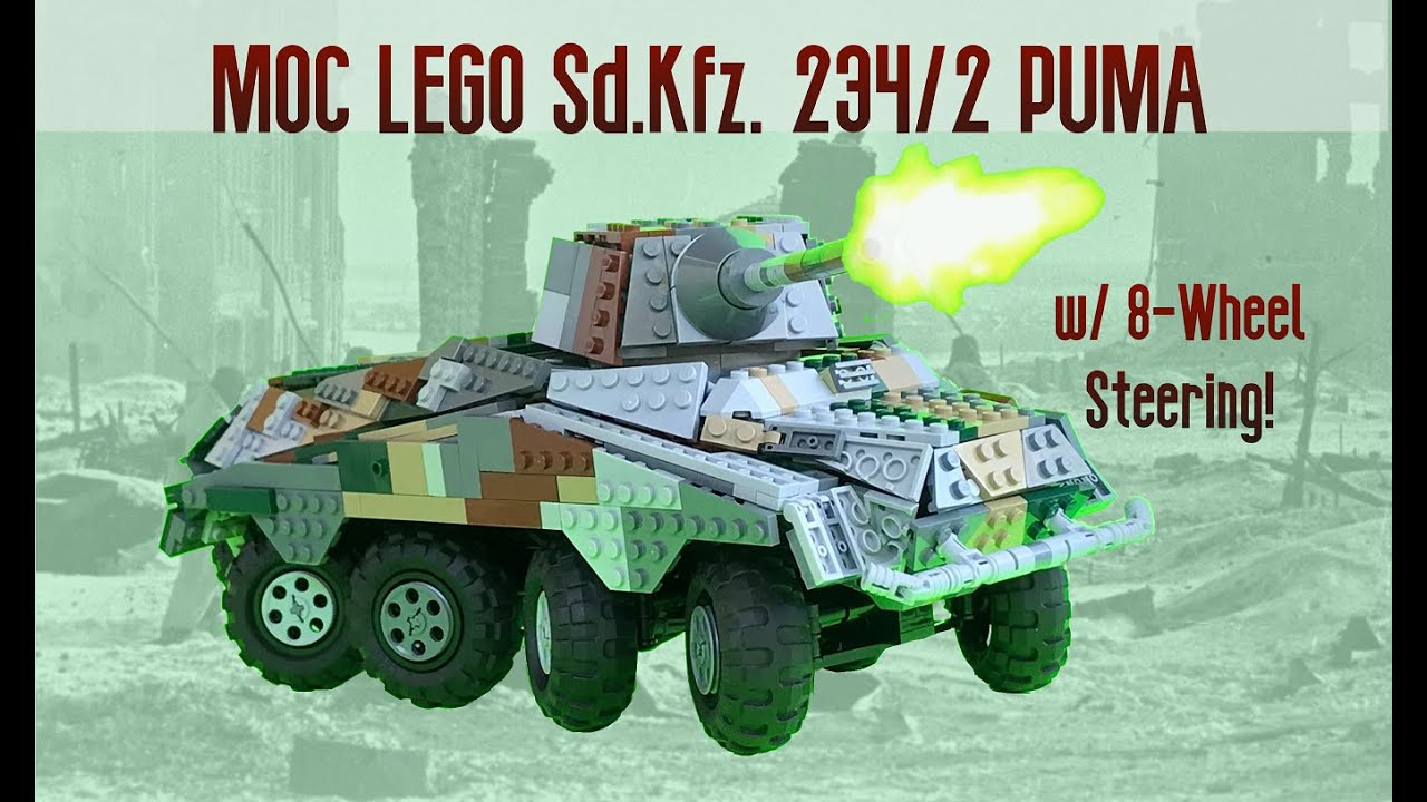 LEGO Tank - WW 2 Puma German Armored Car with Working 8-Wheel Steering ...