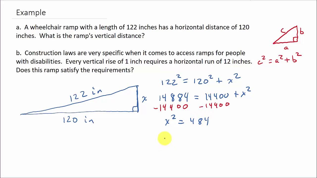 Algebra Word Problem - Pythagorean Theorem (Wheelchair Ramp) - YouTube