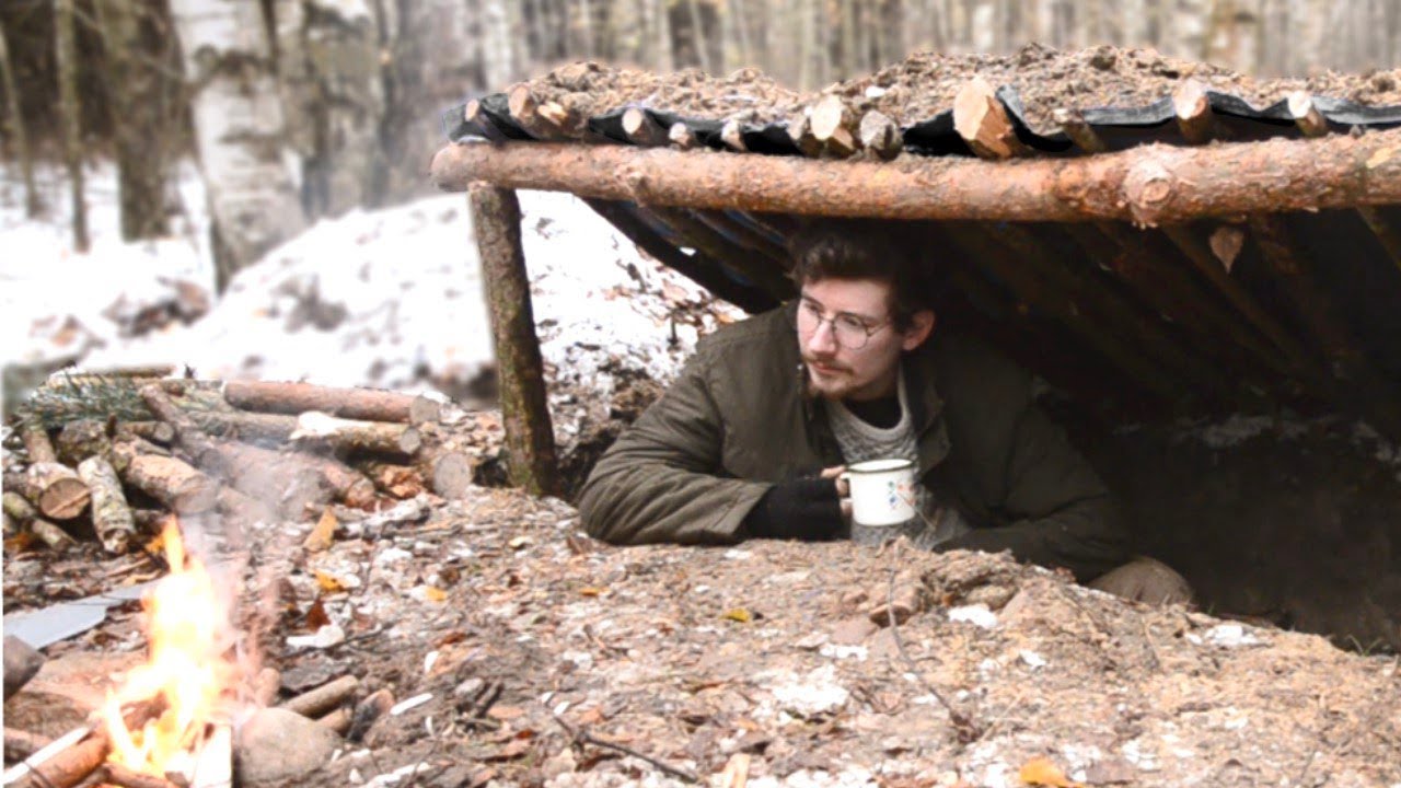Making a Dugout Alone in the Woods Full Video // Bushcraft, A Shape ...