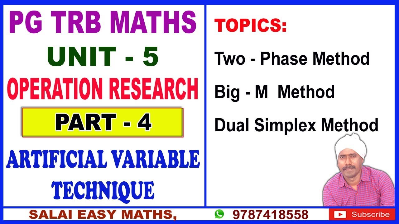 PG TRB MATHS | UNIT 5 | OPERATION RESEARCH | PART 4 | ARTIFICIAL VARIABLE TECHNIQUES | PROBLEMS ...