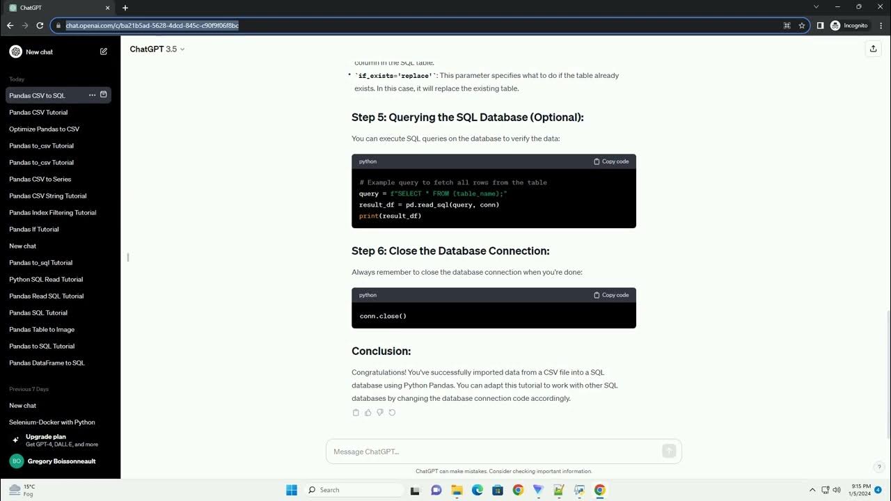 python pandas csv to sql - YouTube