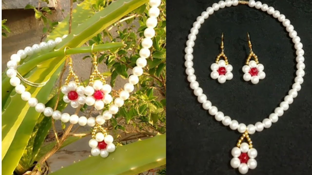 DIY necklace/beaded mala with earring set homemade/beads necklace with ...