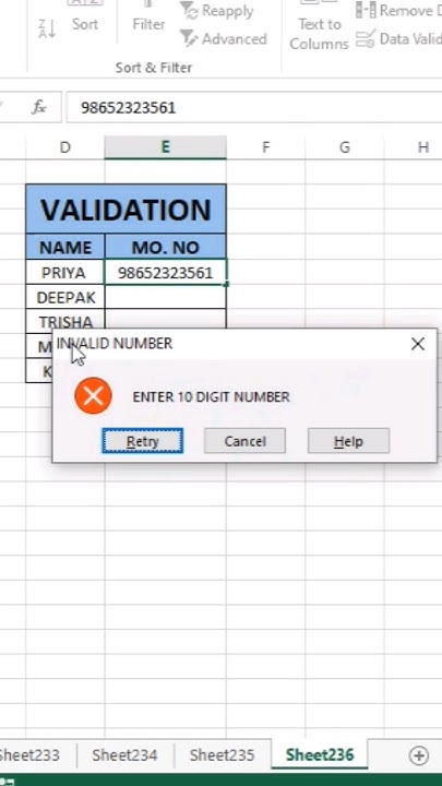 Validate Mobile Number in Excel - Data Validation #excel #dailyshorts #skillsphere - YouTube