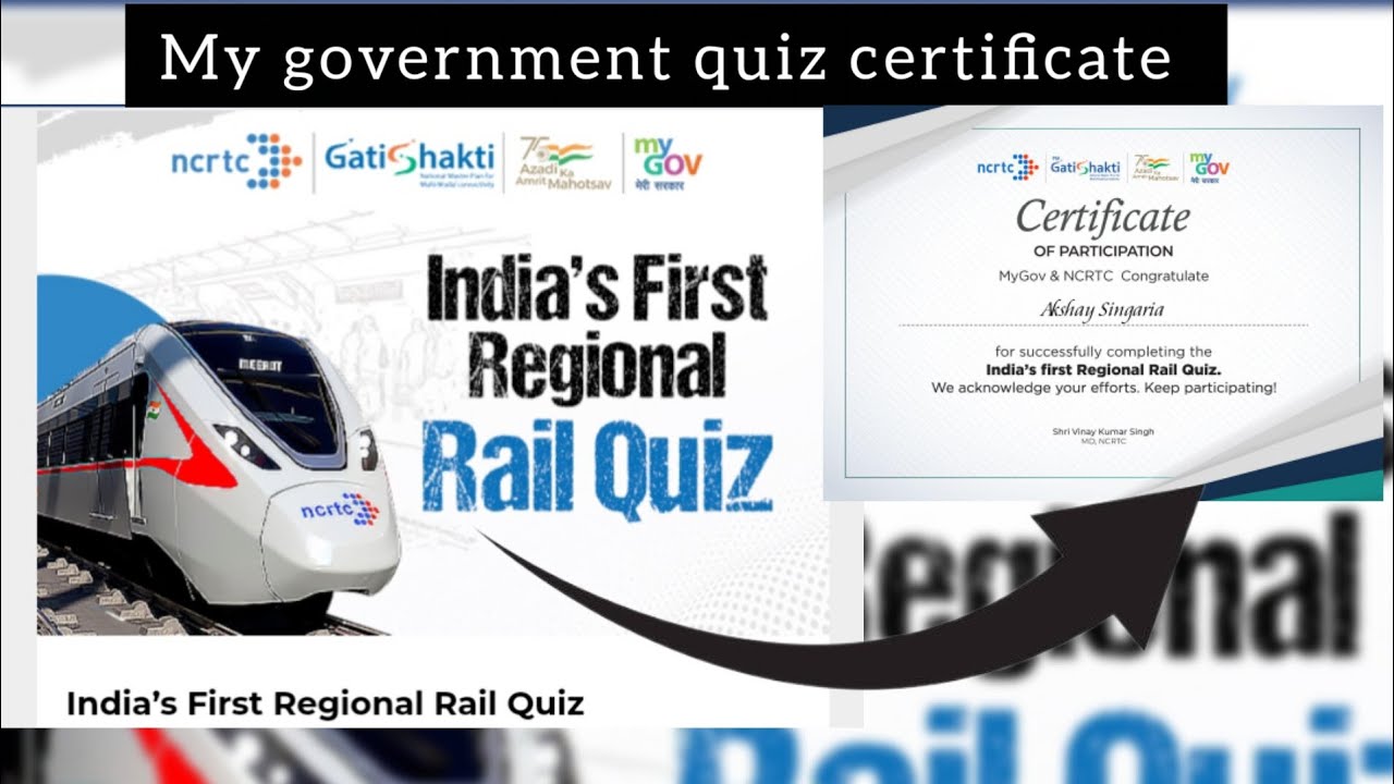 India's first Regional Rail Quiz by ncrtc || My government quiz free ...