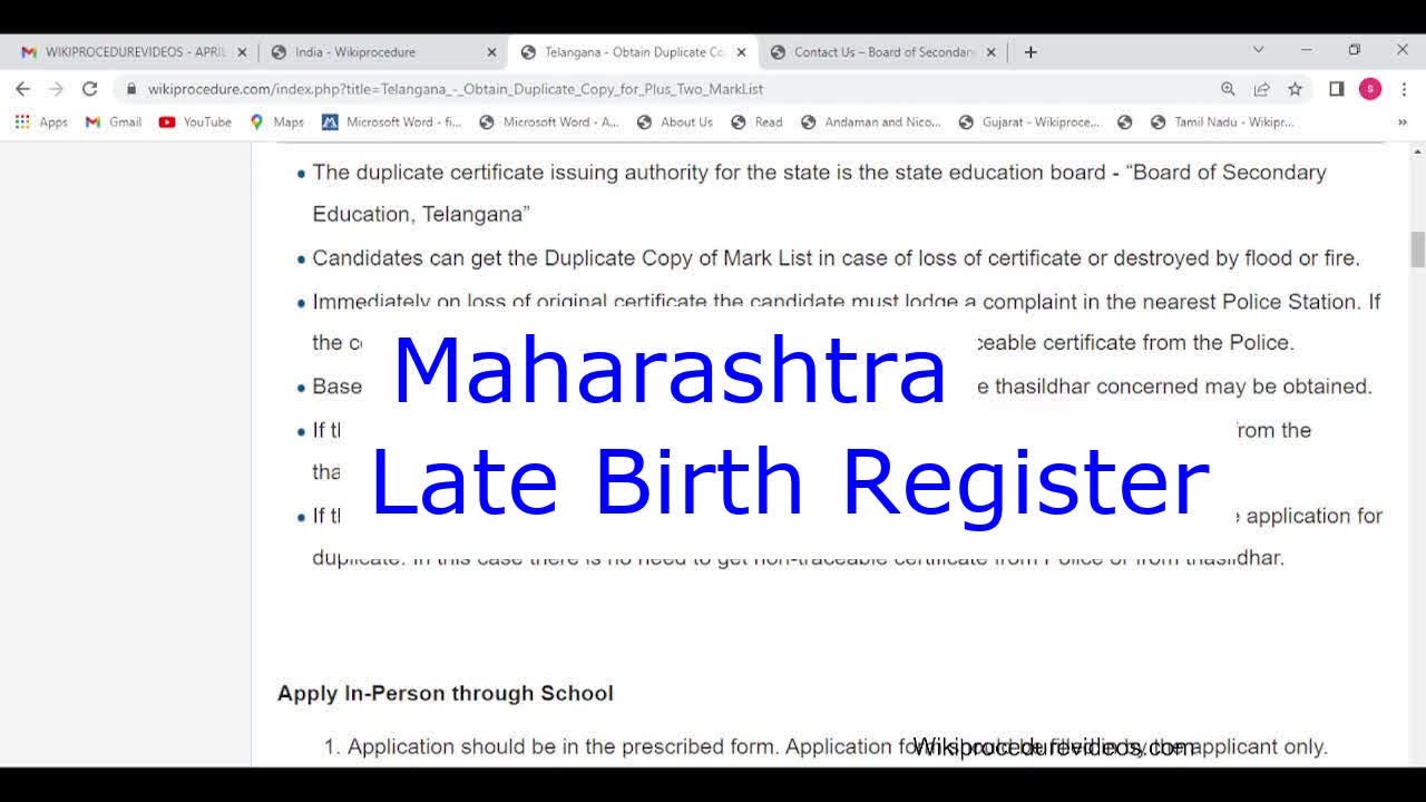 Maharashtra - Apply for Delayed Registration Late Entry of Birth ...