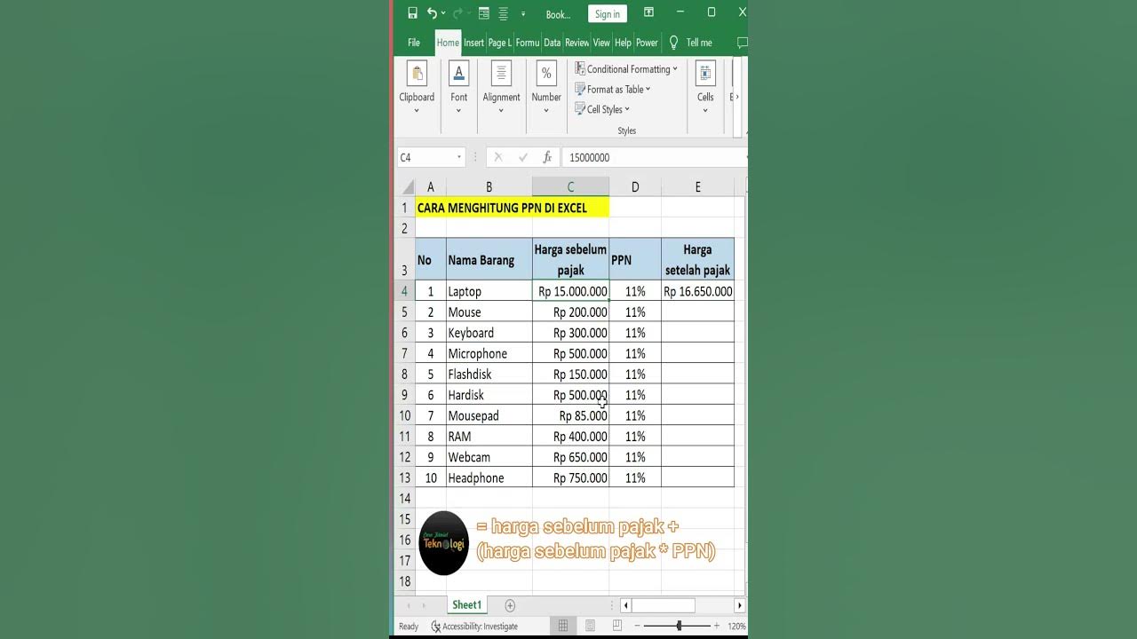 Cara Menghitung PPN 11 Persen Di Excel #shorts #excel - YouTube